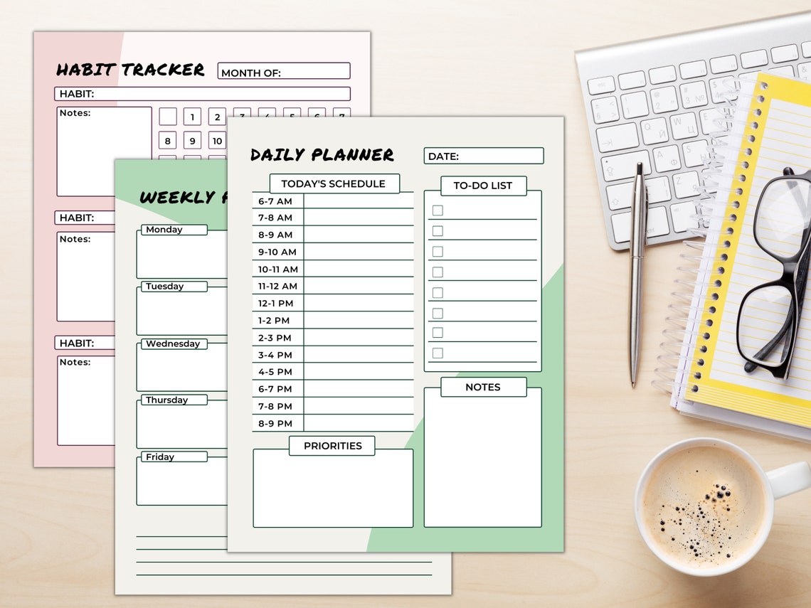 Printable Undated Daily Weekly Monthly Planner Digital Bundle - Etsy