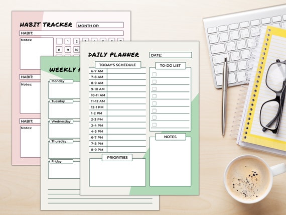 Printable Undated Daily Weekly Monthly Planner Digital Bundle | Etsy