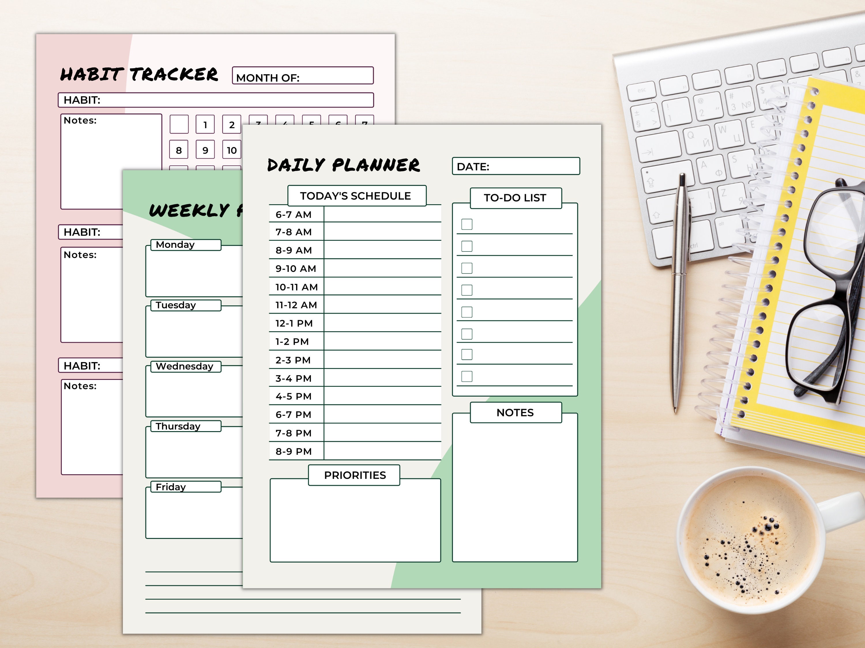 Printable Undated Daily Weekly Monthly Planner Digital Bundle With ...