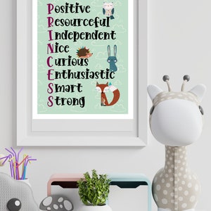 Princess Traits Digital Download Wall Art With Cute Forest Animals and ...