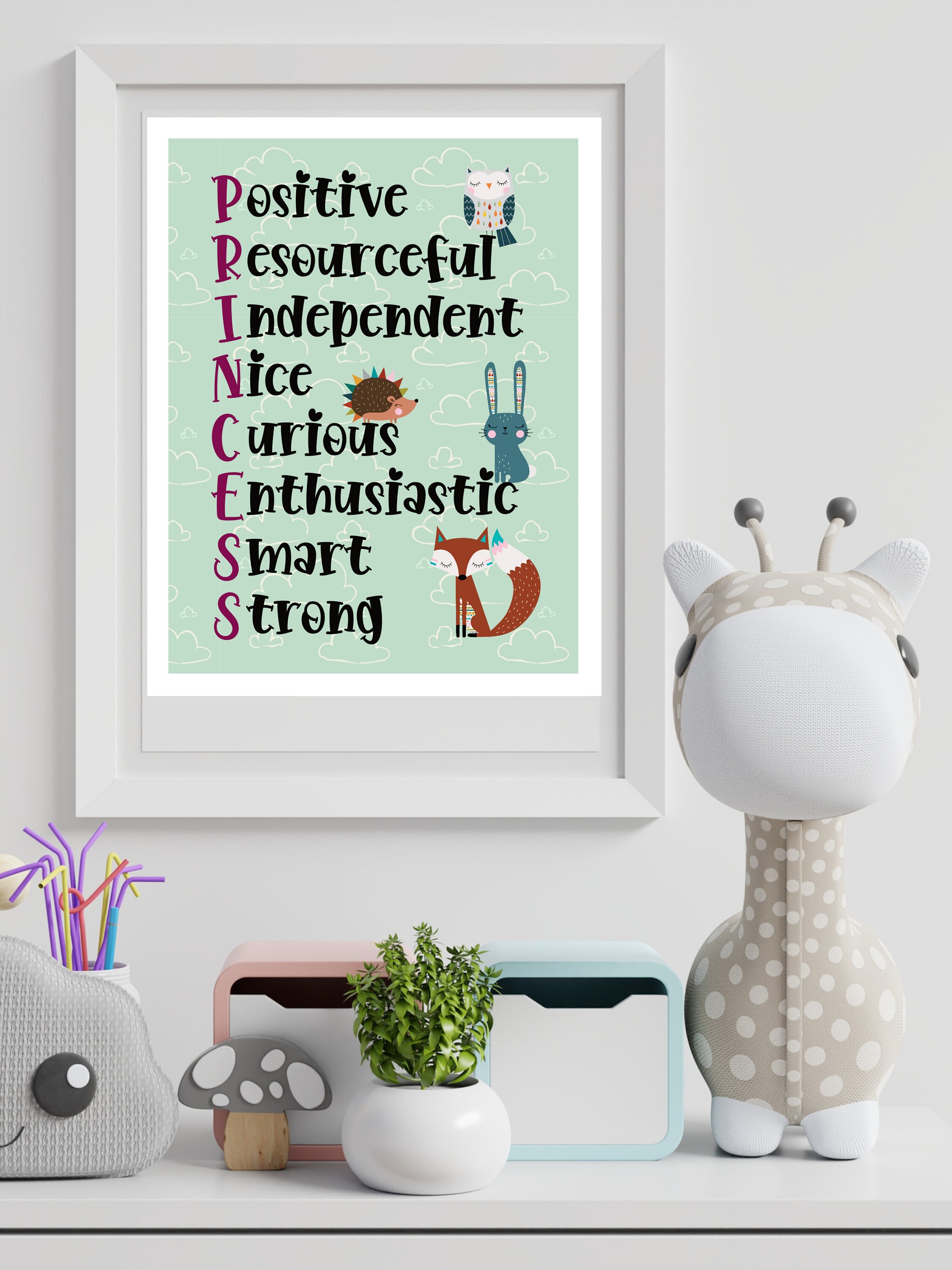 Princess Traits Digital Download Wall Art With Cute Forest Animals and ...