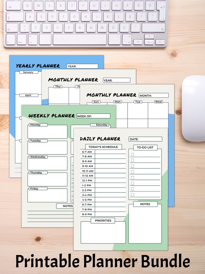 Printable Undated Daily Weekly Monthly Planner Digital Bundle With ...
