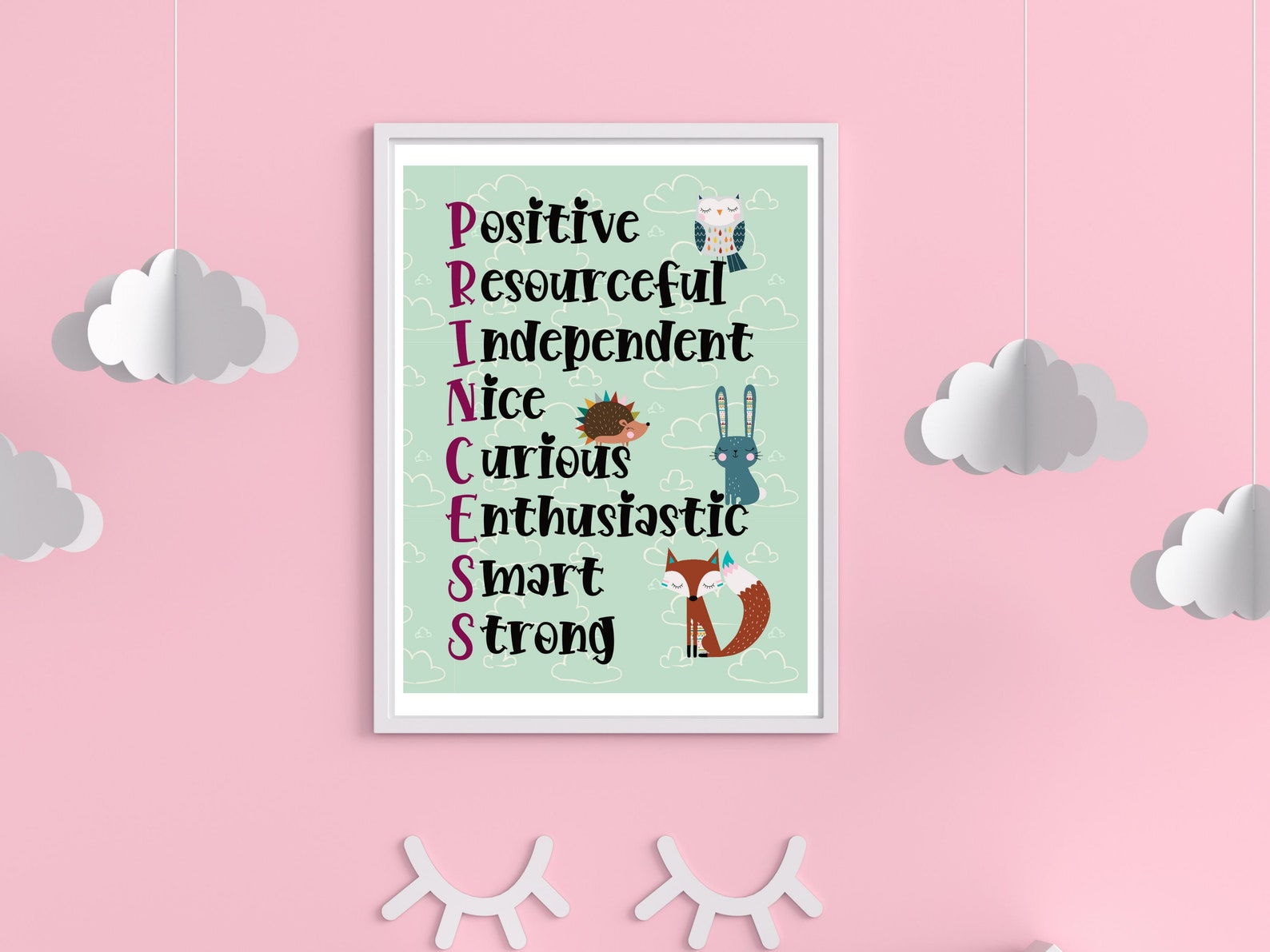 Princess Traits Digital Download Wall Art With Cute Forest Animals and ...