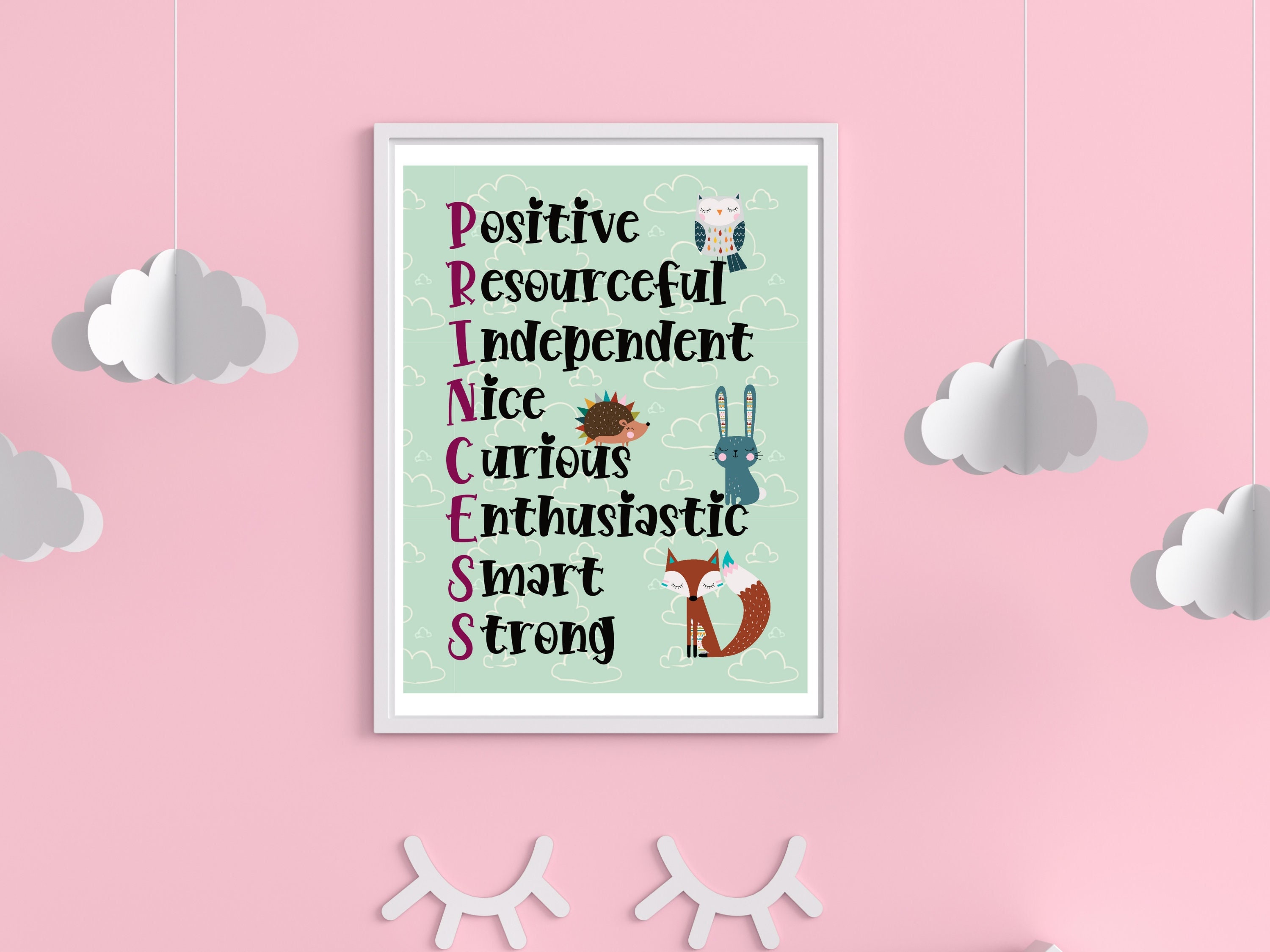 Princess Traits Digital Download Wall Art With Cute Forest Animals and ...