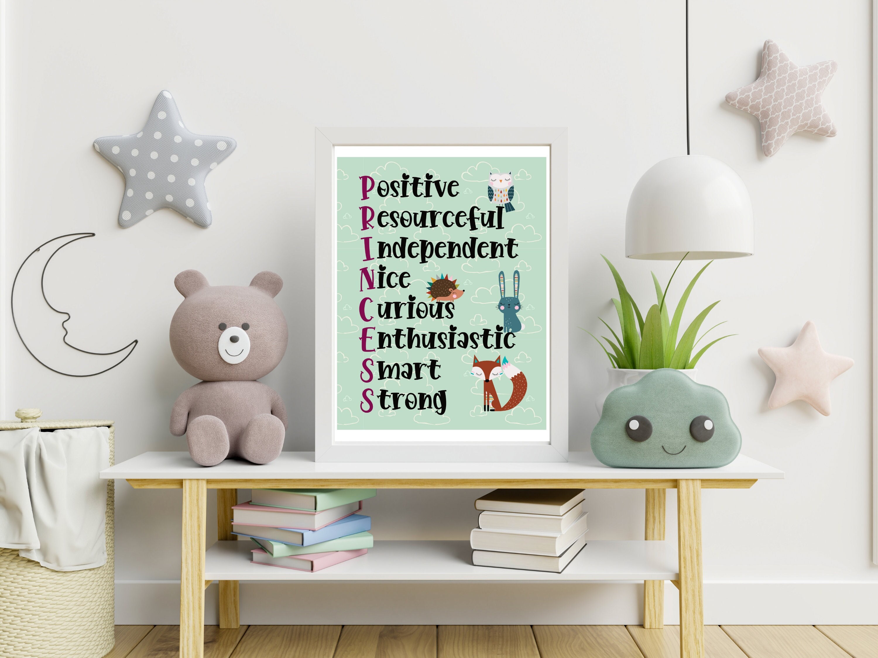 Princess Traits Digital Download Wall Art With Cute Forest Animals and ...