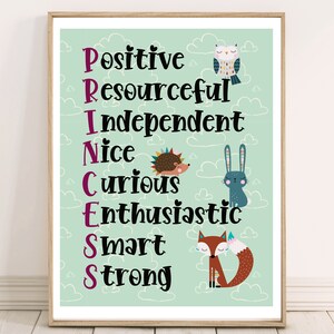 Princess Traits Digital Download Wall Art With Cute Forest Animals and ...