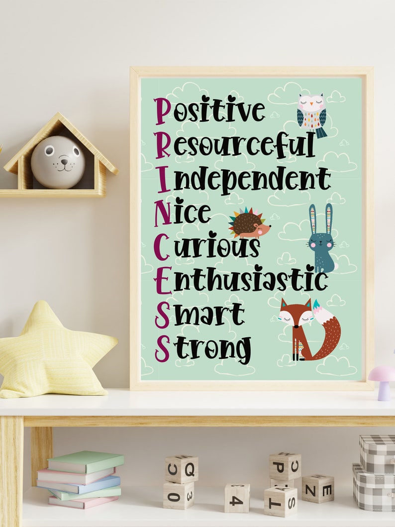Princess Traits Digital Download Wall Art With Cute Forest Animals and ...