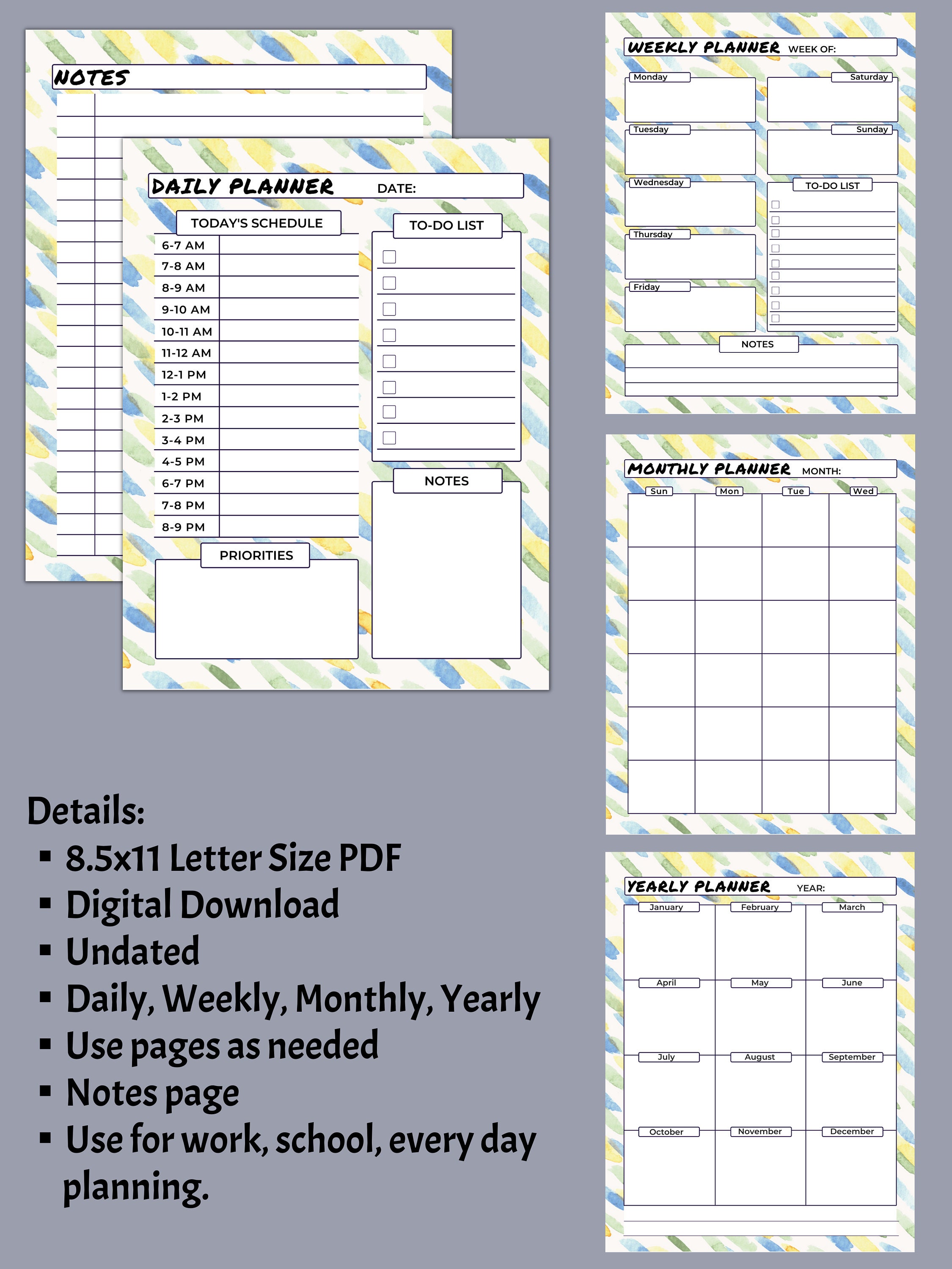 Printable Undated Planner Daily, Weekly, Monthly, and Yearly Instant ...