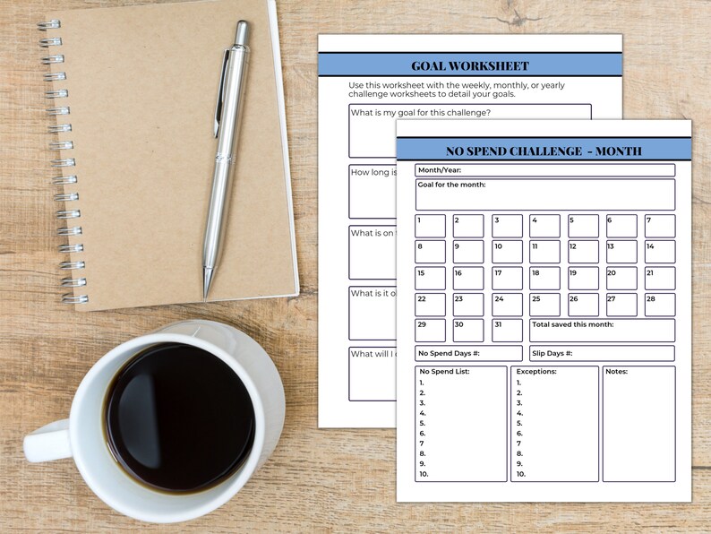 No Spend Challenge Worksheets and Workbook With Tips to Help You ...