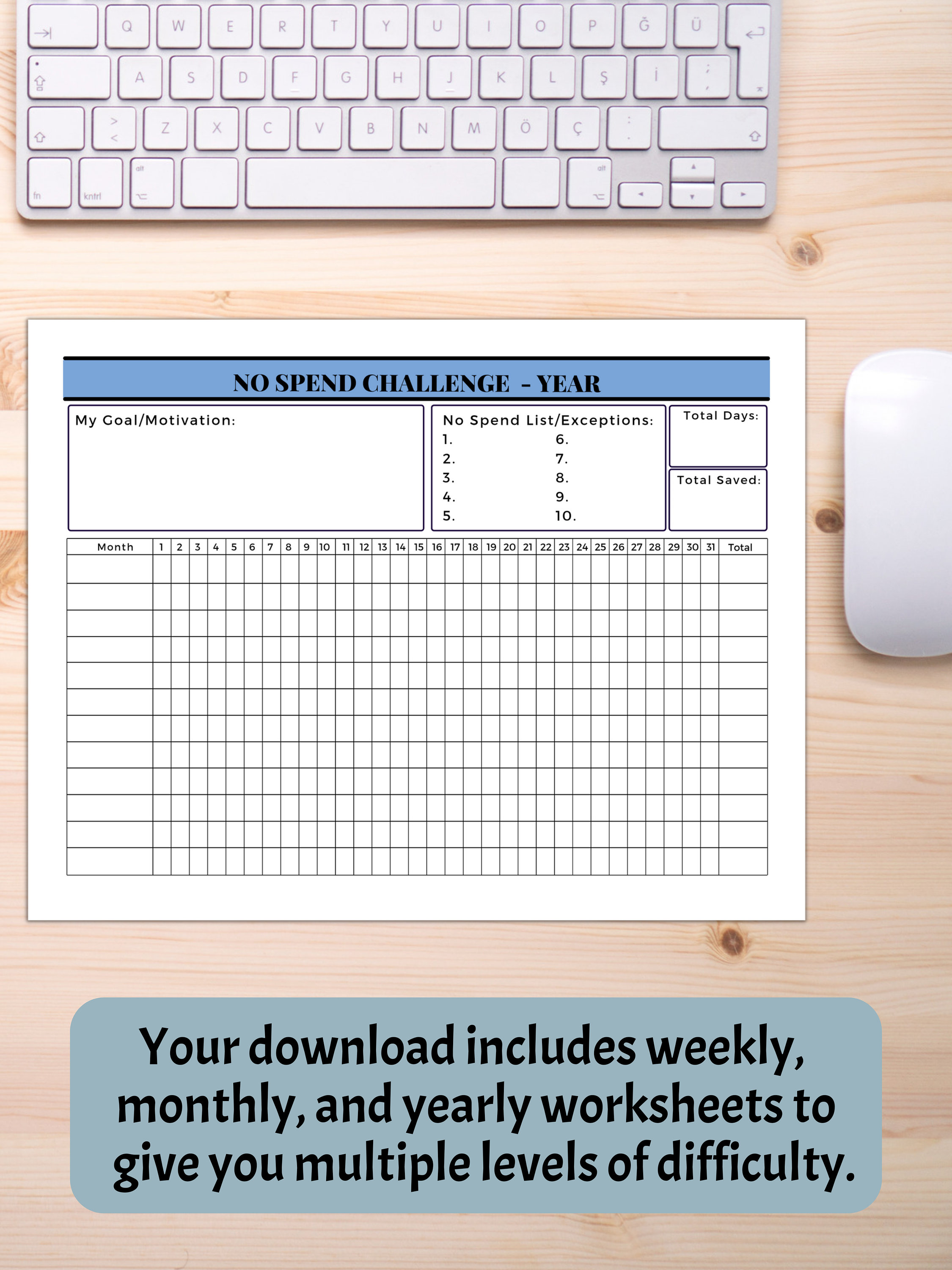 No Spend Challenge Worksheets and Workbook With Tips to Help You ...