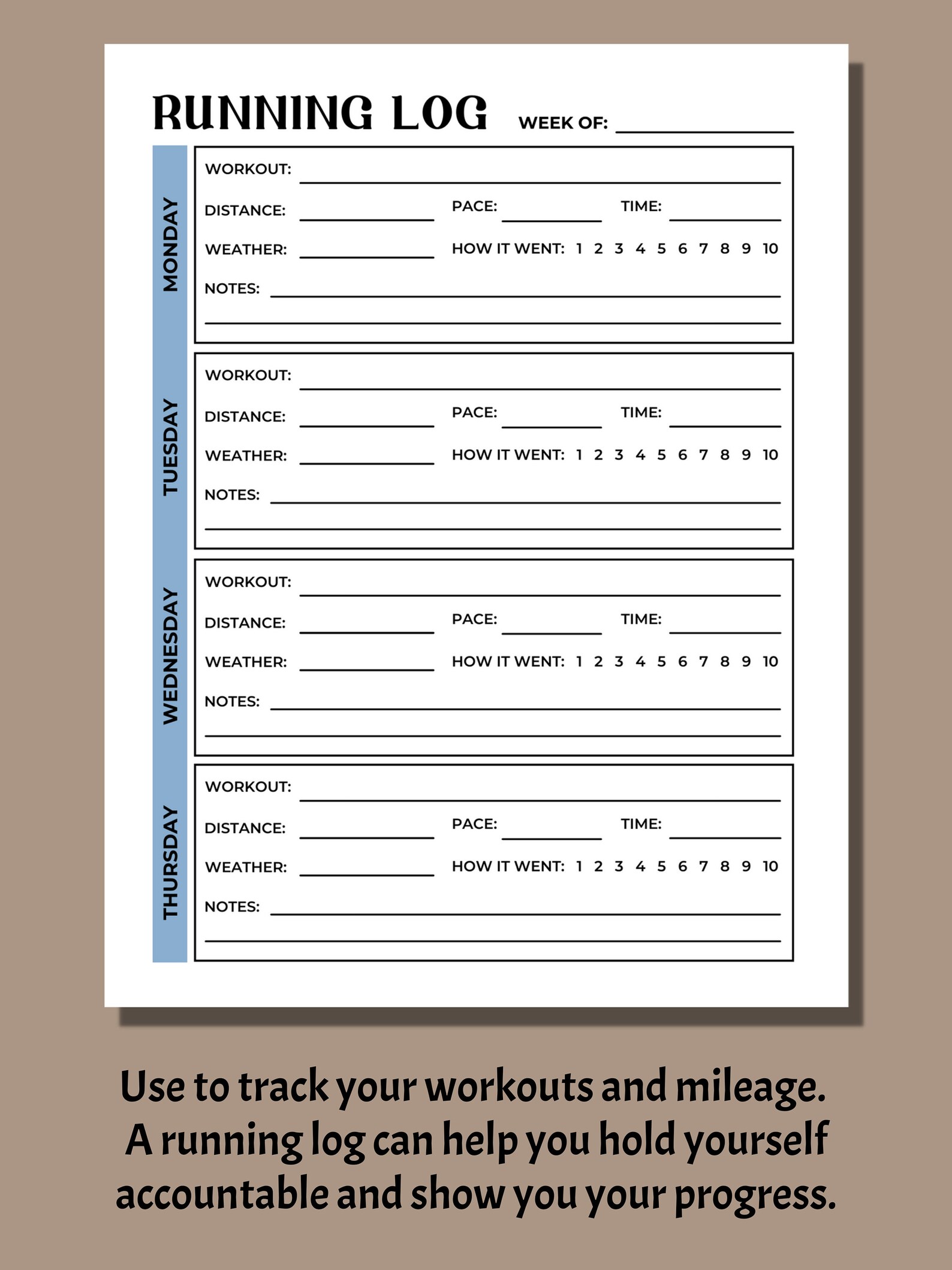 Printable Weekly Running Log Bundle With Bonus Trackers for Goals ...