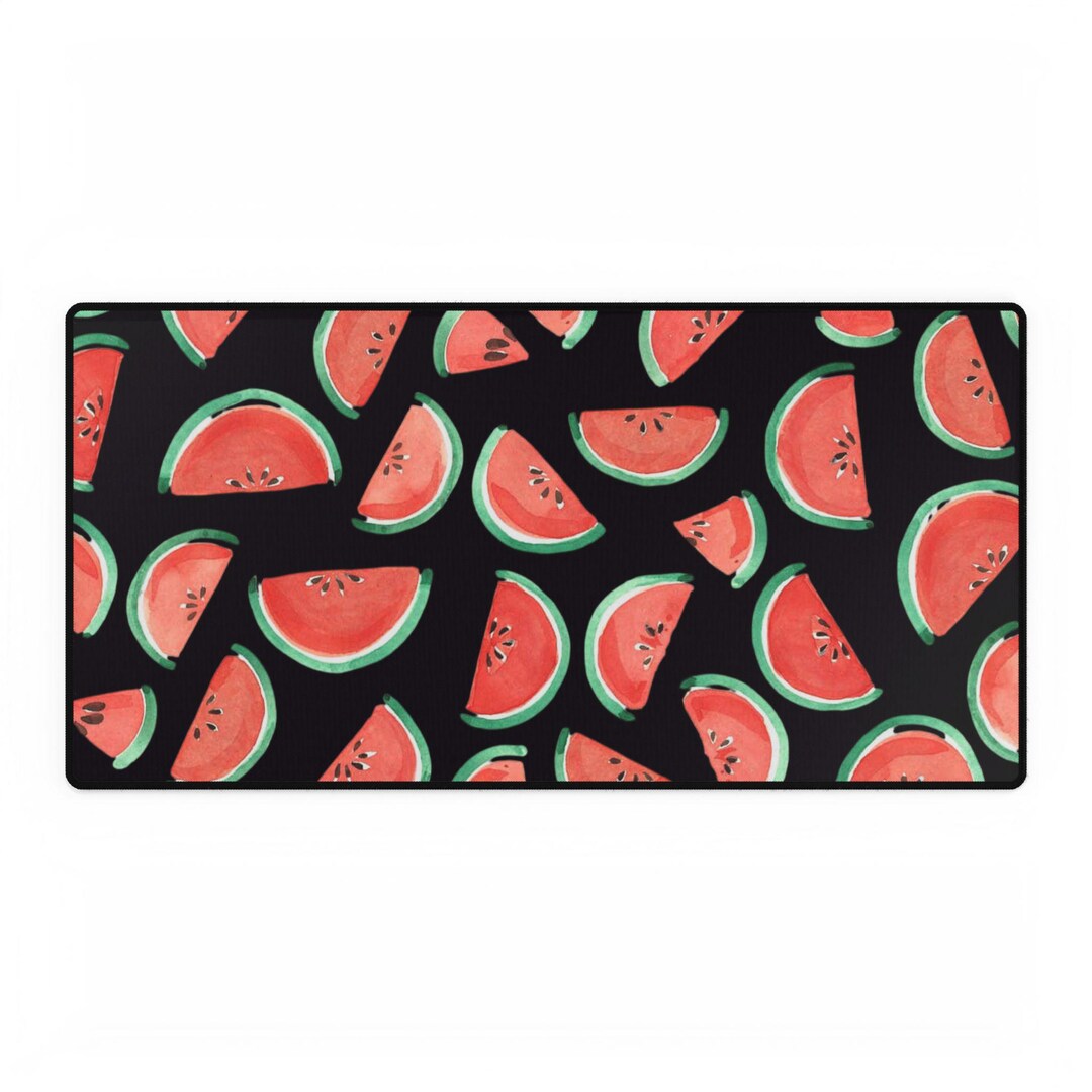 Watermelon Slice Pattern Desk Mat | Black Fruit Desk Mat, Summer Fruit ...