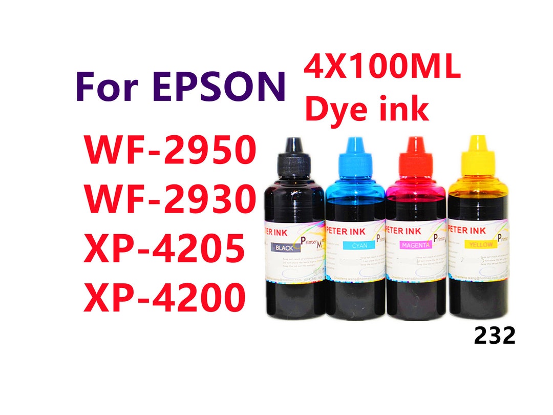 4X100ML Premium Regular Dye Ink for WF-2950 WF-2930 Xp-4200 Xp-4205 ...