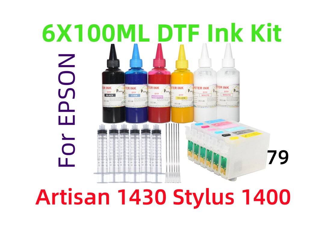 Refillable DTF Ink Cartridge Kit for Artisan 1430 Stylus 1400 Printer ...