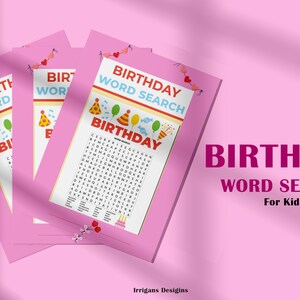 Birthday Word Search for Kids, Digital Printable Birthday Games ...