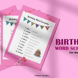 Birthday Word Scramble for Kids, Scramble Cards Printable, Digital ...