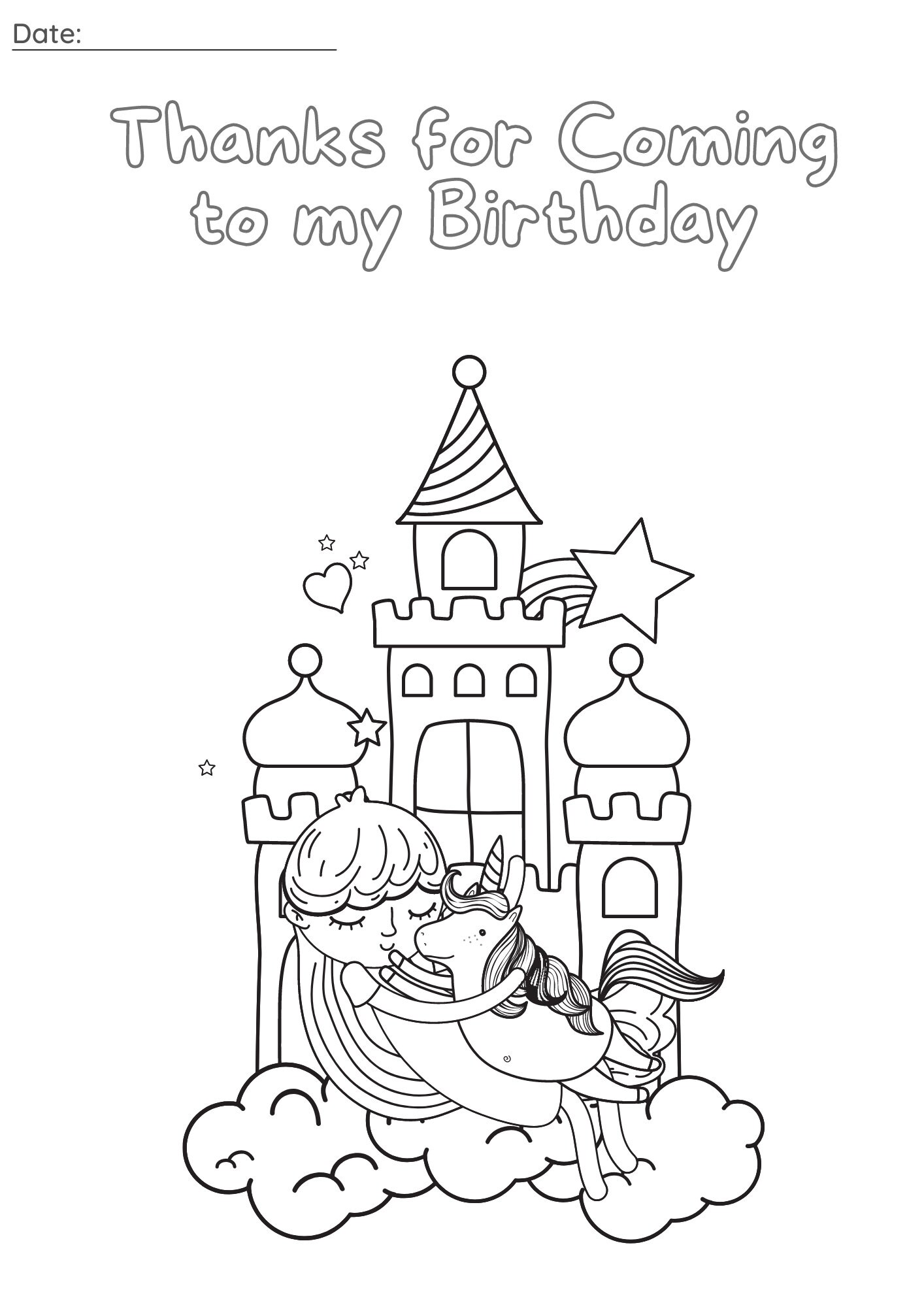Printable Birthday Party Coloring Book, Unicorn Birthday Coloring Page ...