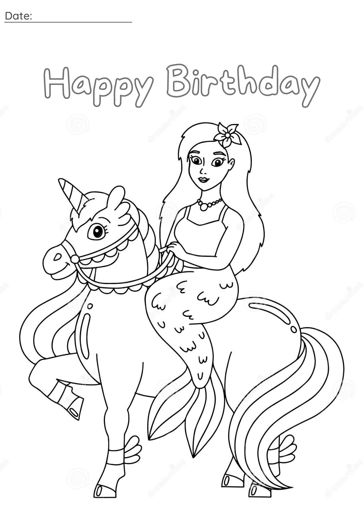 Unicorn Birthday Coloring Page, Kids Party Activity (digital Download ...