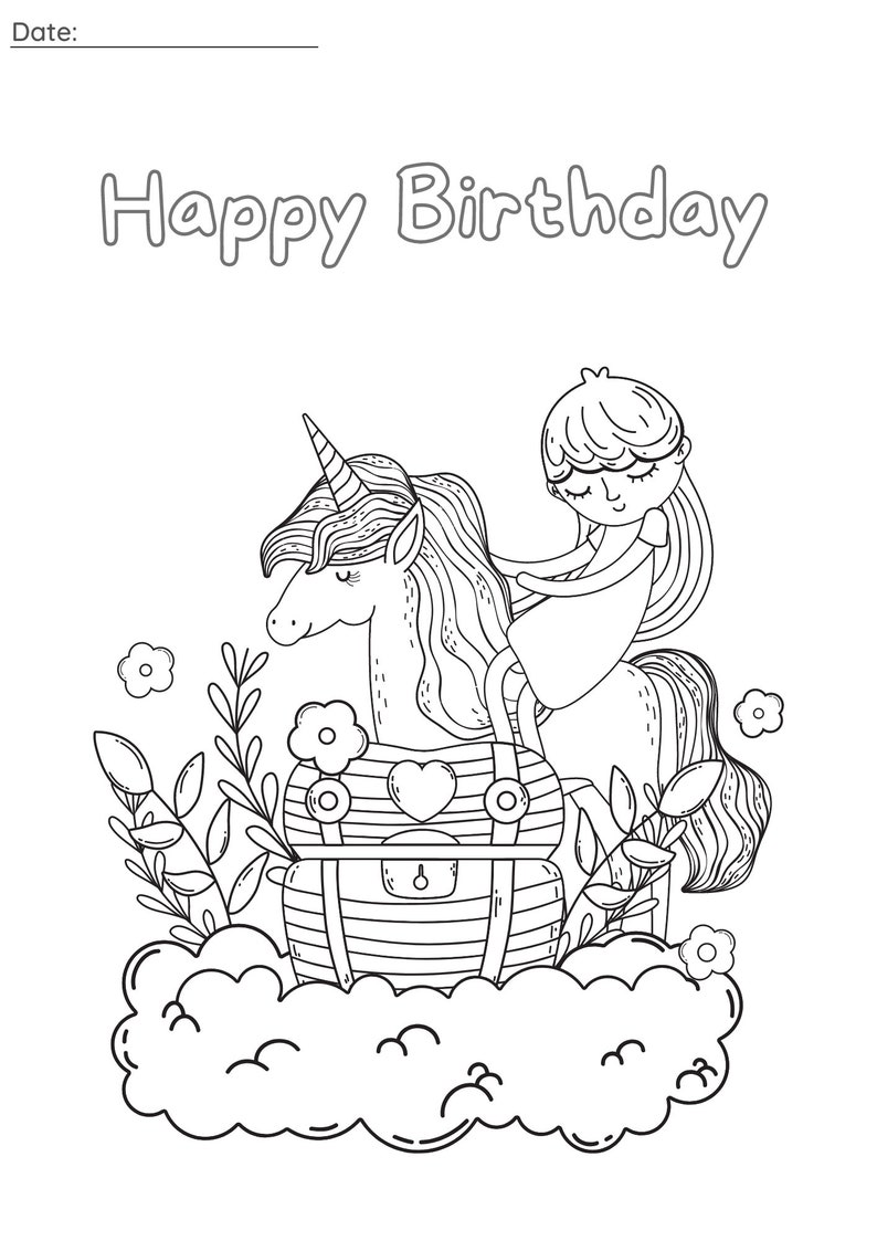 Unicorn Birthday Coloring Page for Kids (printable) - Etsy