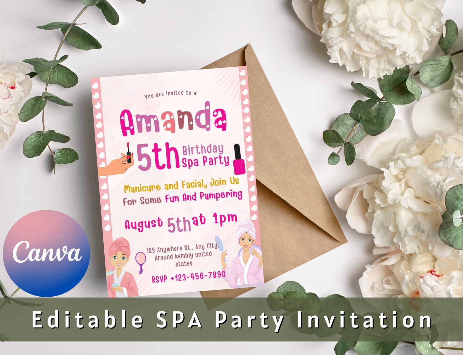 Spa Birthday Party Invitation CANVA EDITABLE Spa Birthday - Etsy