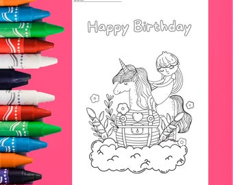 Unicorn Birthday Coloring Page, Kids Coloring Books, PRINTABLE Birthday ...