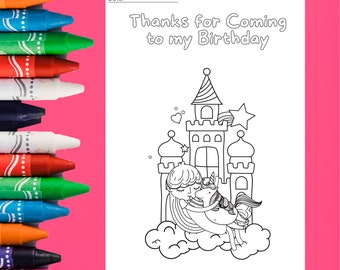 Unicorn Birthday Coloring Page, Kids Party Activity (digital Download ...