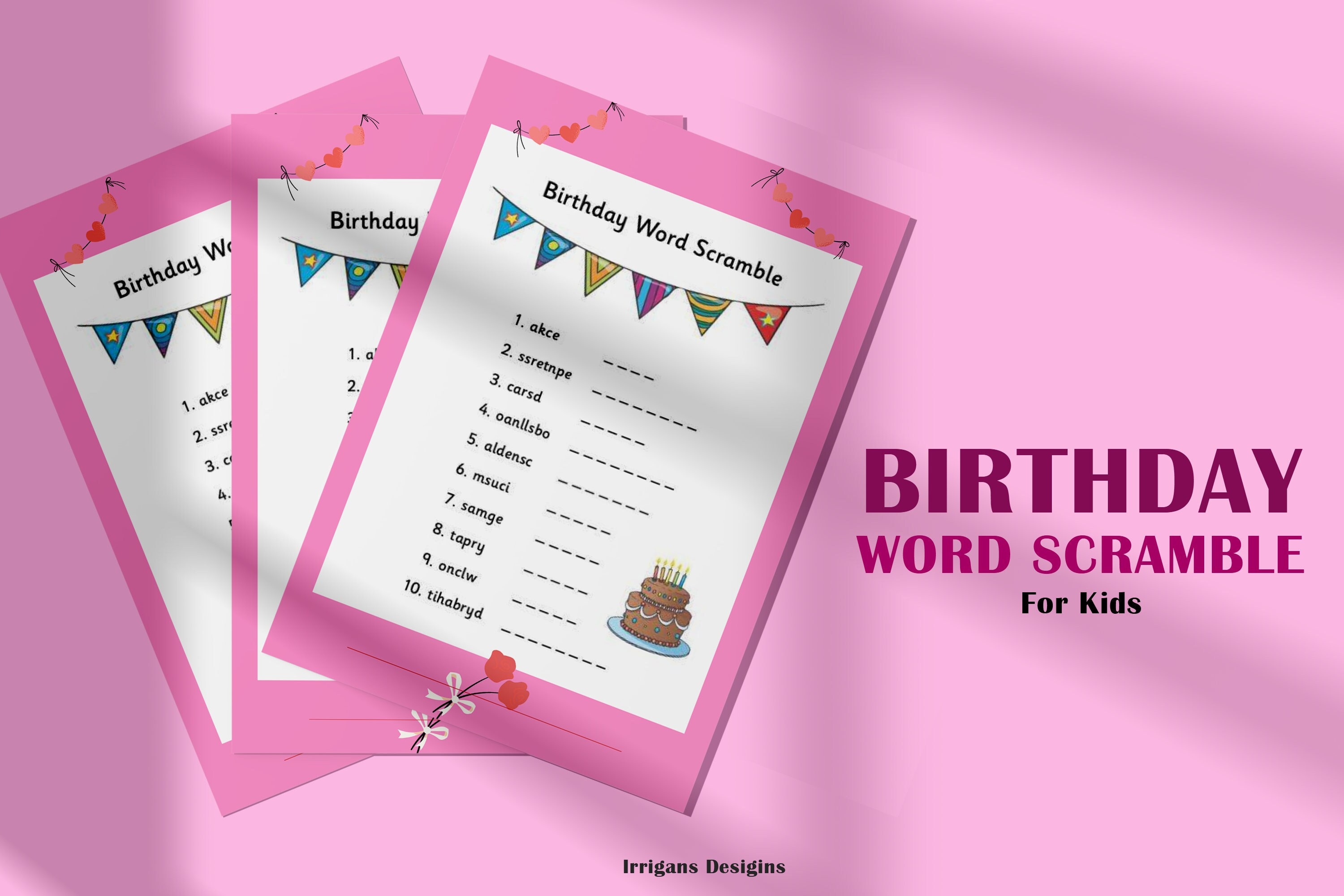 Birthday Word Scramble for Kids, Scramble Cards Printable, Digital ...
