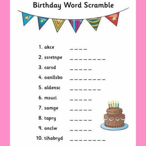 Birthday Word Scramble for Kids, Scramble Cards Printable, Digital ...