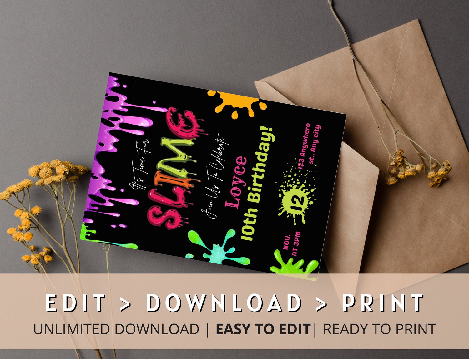 Slime Birthday Invitation Slime Invitation Slime Party - Etsy