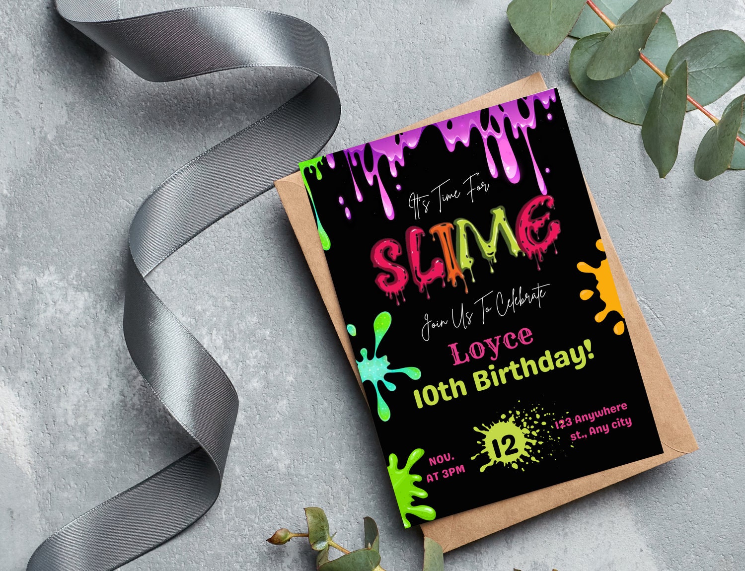 Slime Birthday Invitation Slime Invitation Slime Party - Etsy