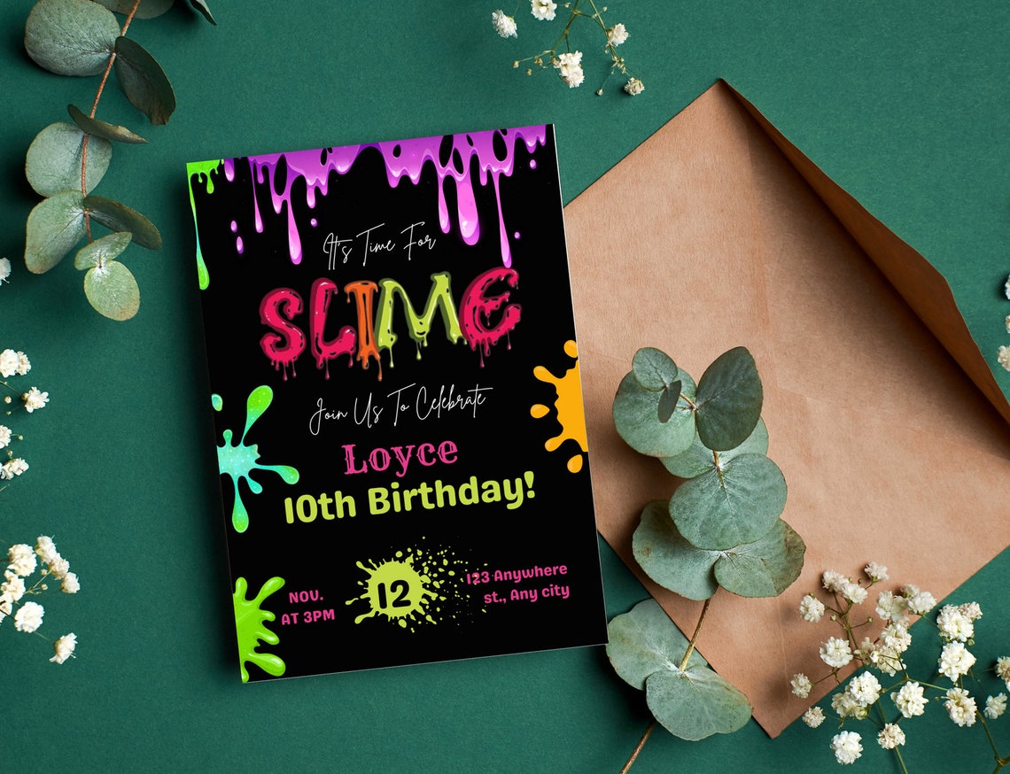 Slime Birthday Invitation Slime Invitation Slime Party - Etsy