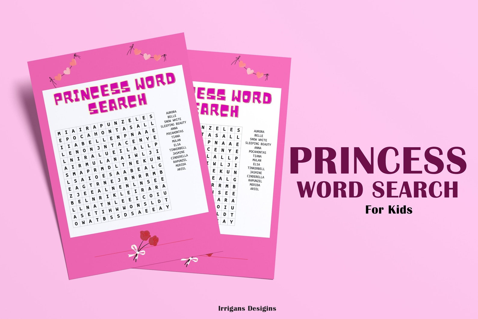 Princess Word Search for Kids Printable Cards Digital | Etsy