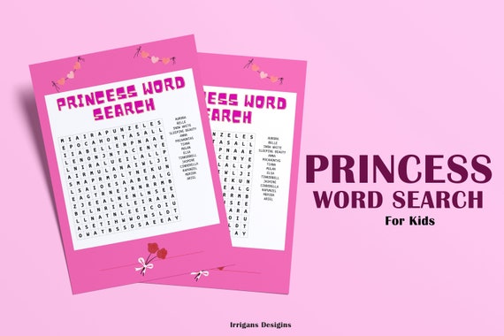 Princess Word Search for Kids Printable Cards Digital | Etsy