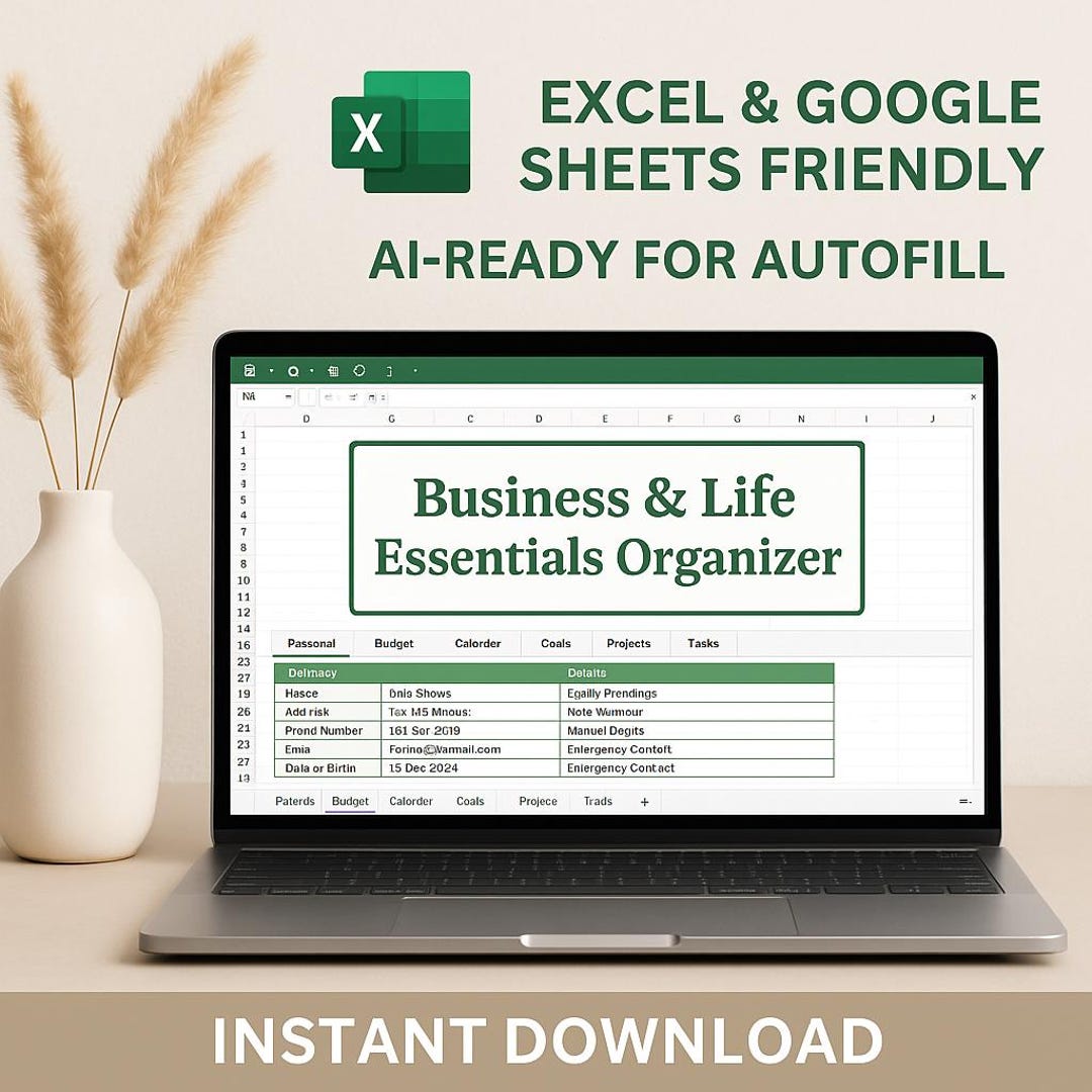 Business & Life Essentials Spreadsheet | AI Autofill | Excel Google ...