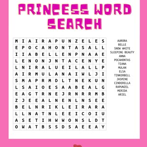 Princess Word Search for Kids, Printable Cards, Digital Printable ...