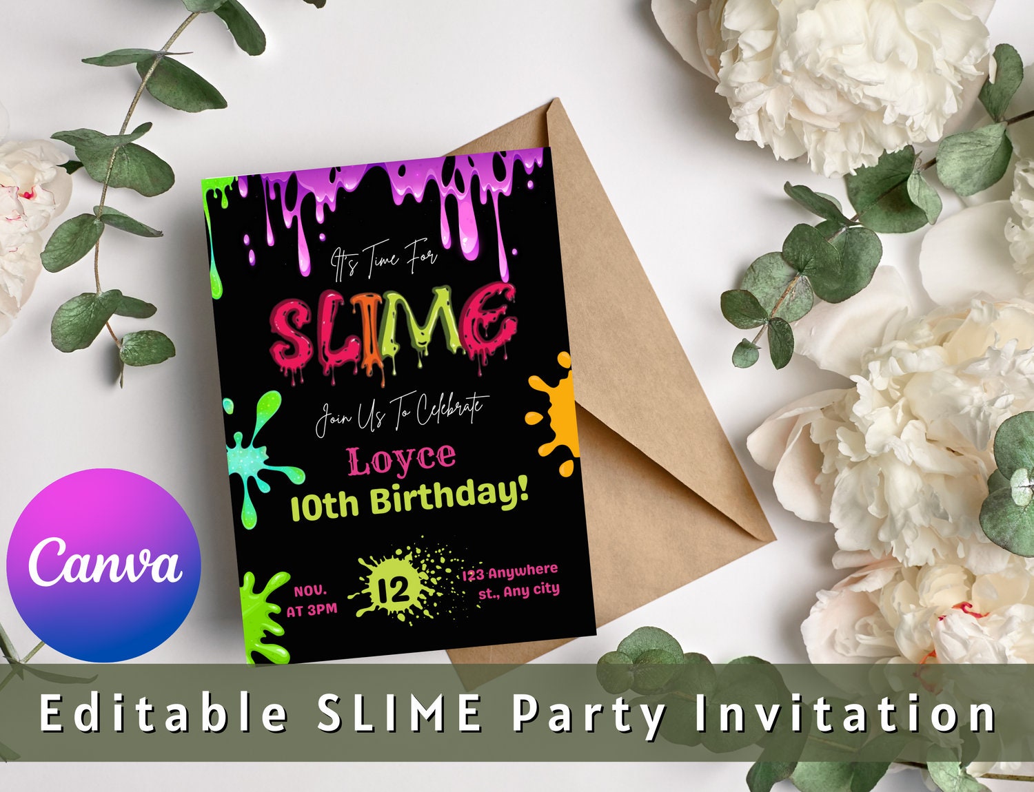 Slime Birthday Invitation Slime Invitation Slime Party - Etsy