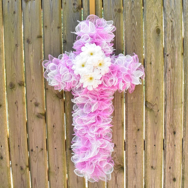 Deco Mesh Cross Wreath - Etsy