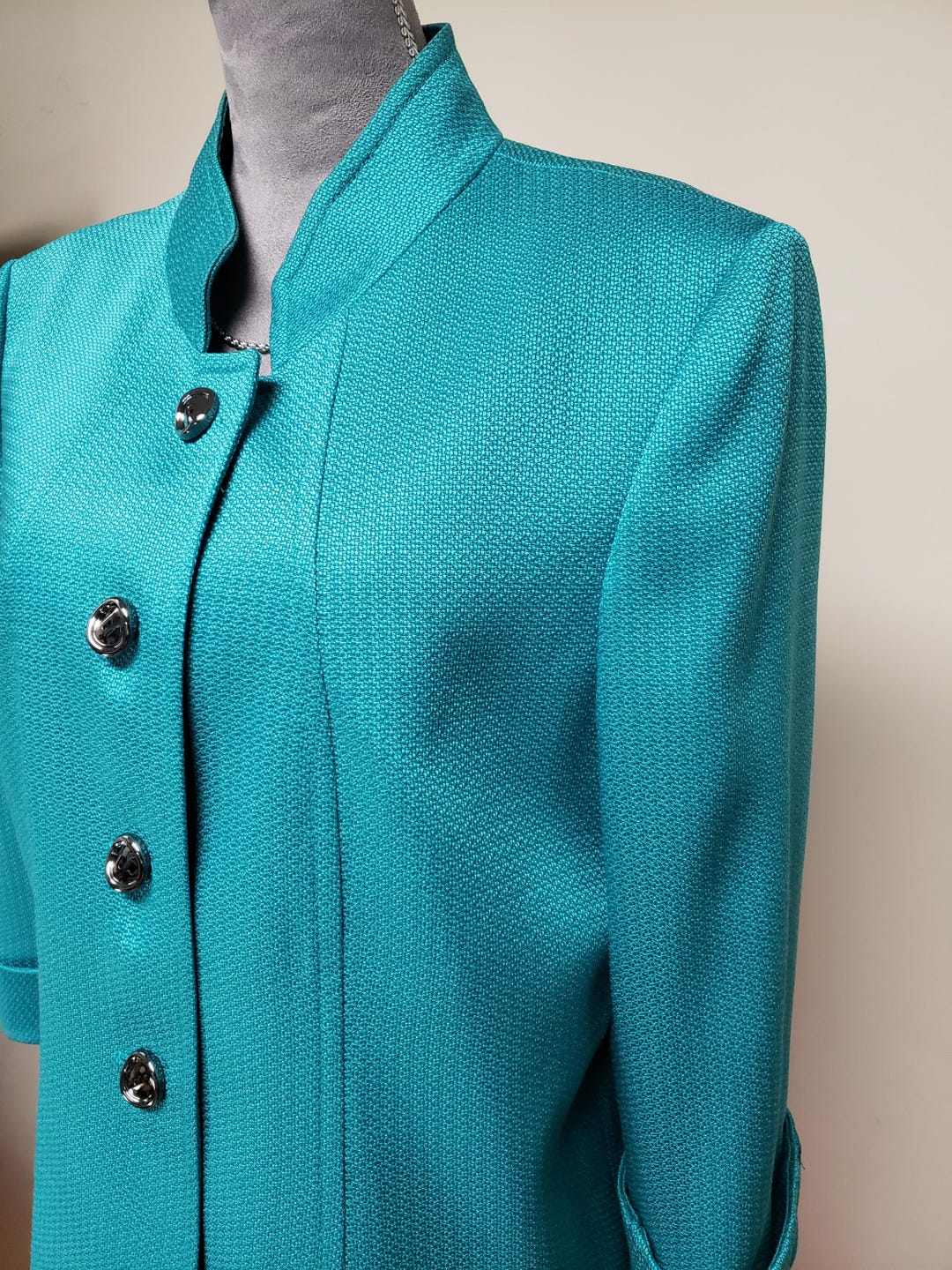 Vintage Tahari by Arthur Levine Mandarin Collar Jacket in Teal - Etsy
