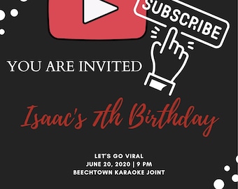 Youtube Party Invitation - Etsy