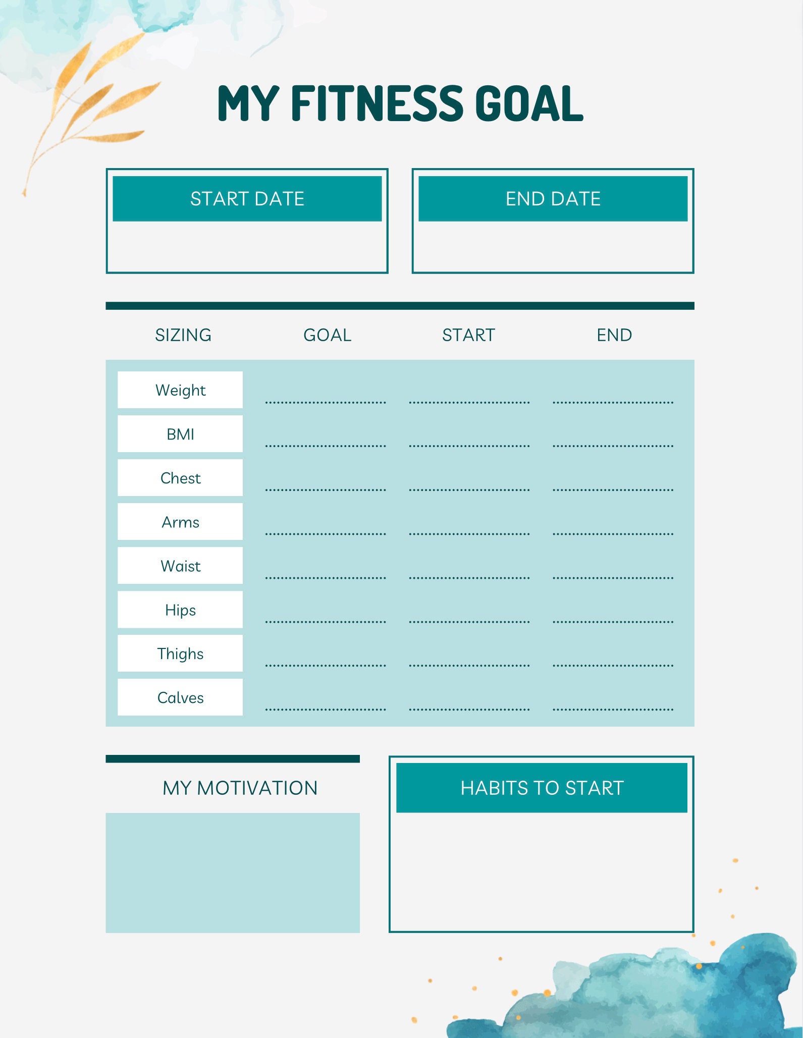 Fitness Planner | Fitness Tracker | Fitness Goals Worksheet - Etsy