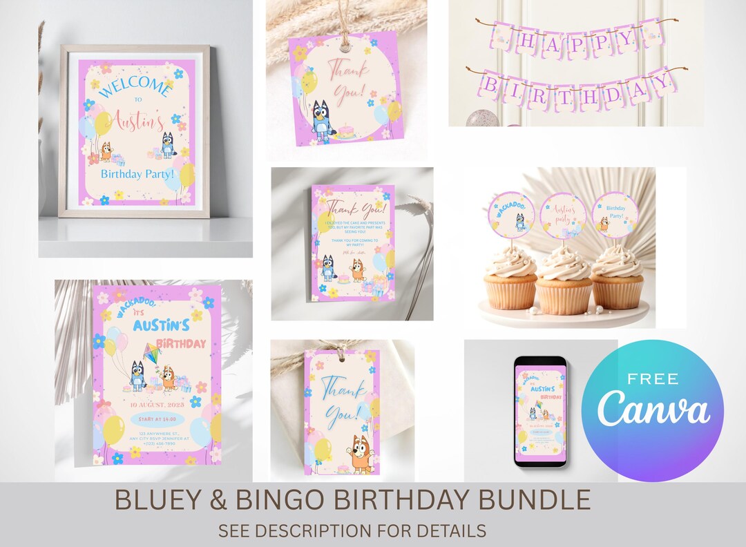 Bluey and Bingo Birthday Bundle Templates, Bluey Party Decorations ...