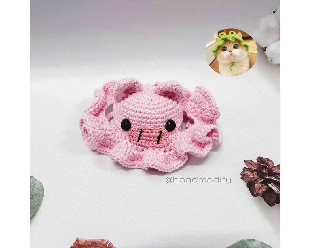 Crochet Pattern - Pig Hat for Your Pet - Full Size S/M/L - Cochet ...