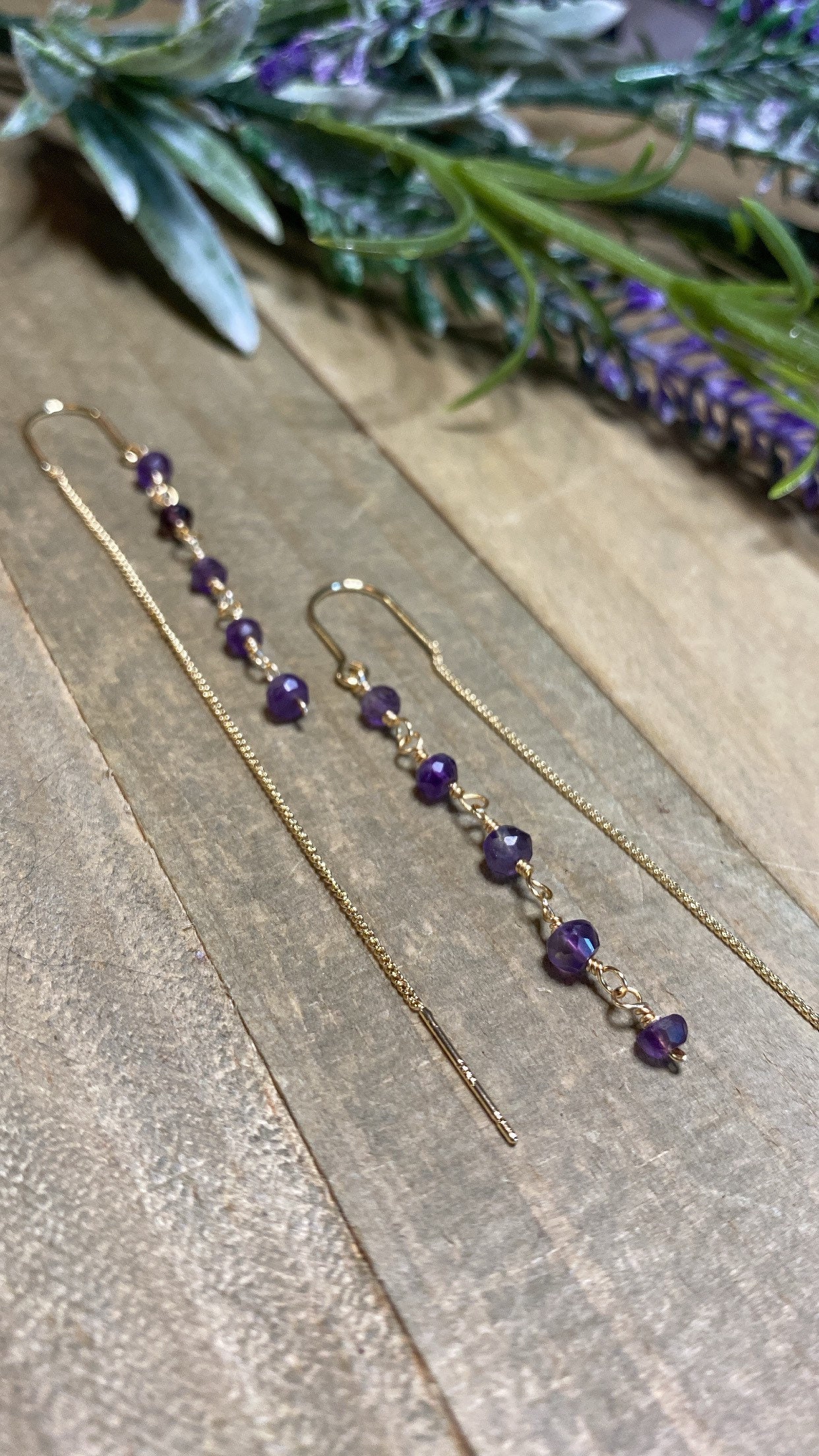 14k Gold Plated Gemstone Threader Earrings- Gold Plated Brass Threader ...