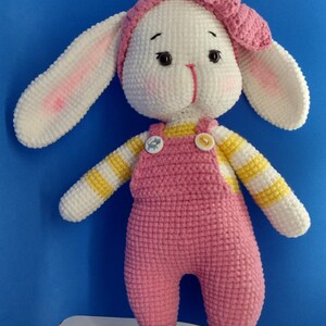 Amigurumi Bunny Girl in Pink Overalls - Etsy