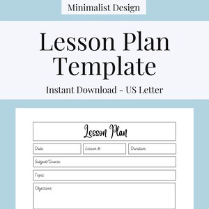 Lesson Plan Template Simple Lesson Plan High & Low Level - Etsy