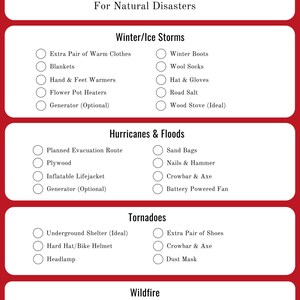 Emergency Preparedness List Natural Disasters Basic - Etsy