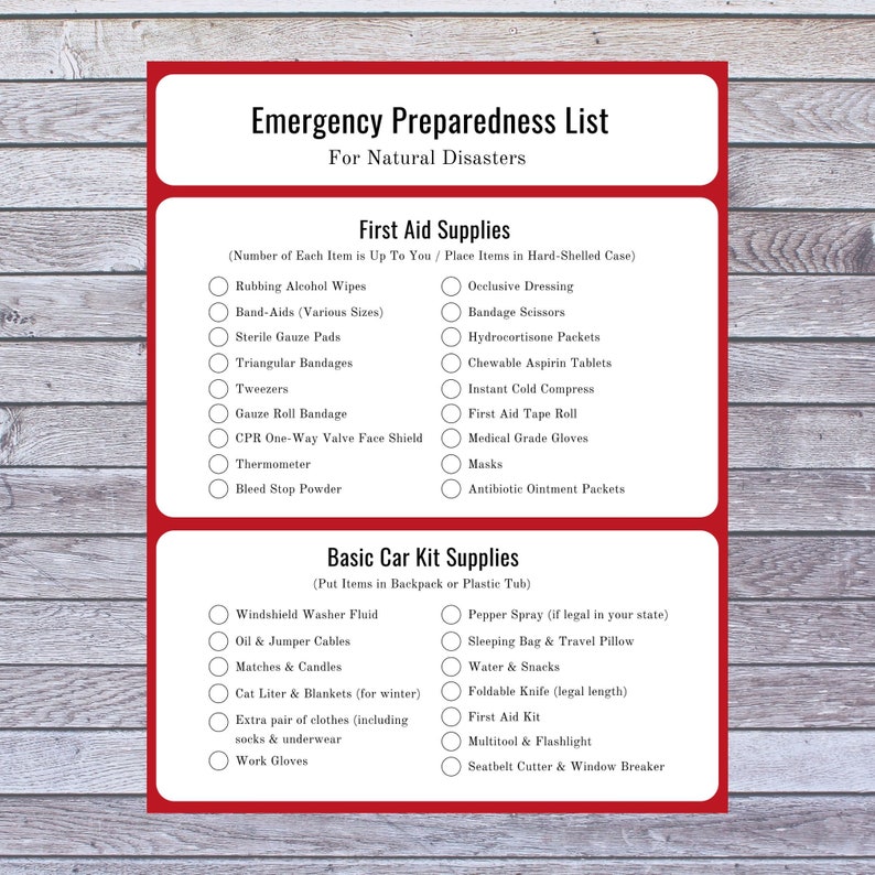 Emergency Preparedness List: Natural Disaster Supplies (digital ...