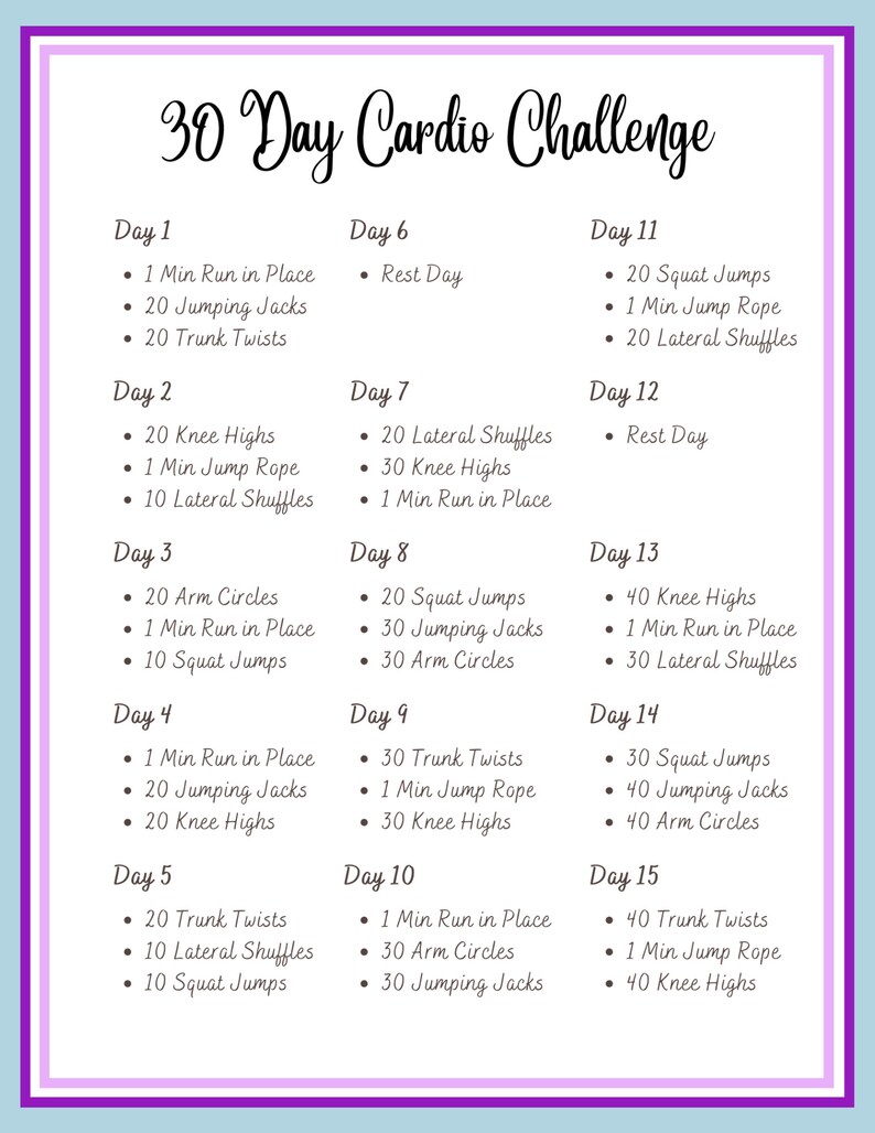 30 Day Cardio Challenge Exercise Challenge Perfect for - Etsy