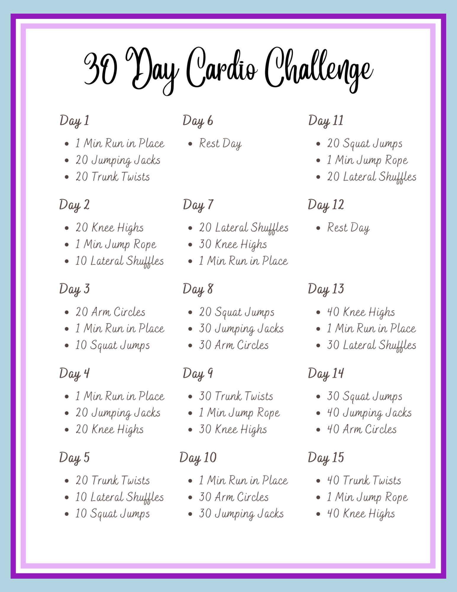 30 Day Cardio Challenge