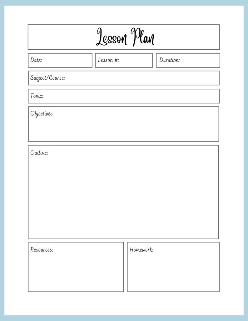 Lesson Plan Template Simple Lesson Plan High & Low Level - Etsy